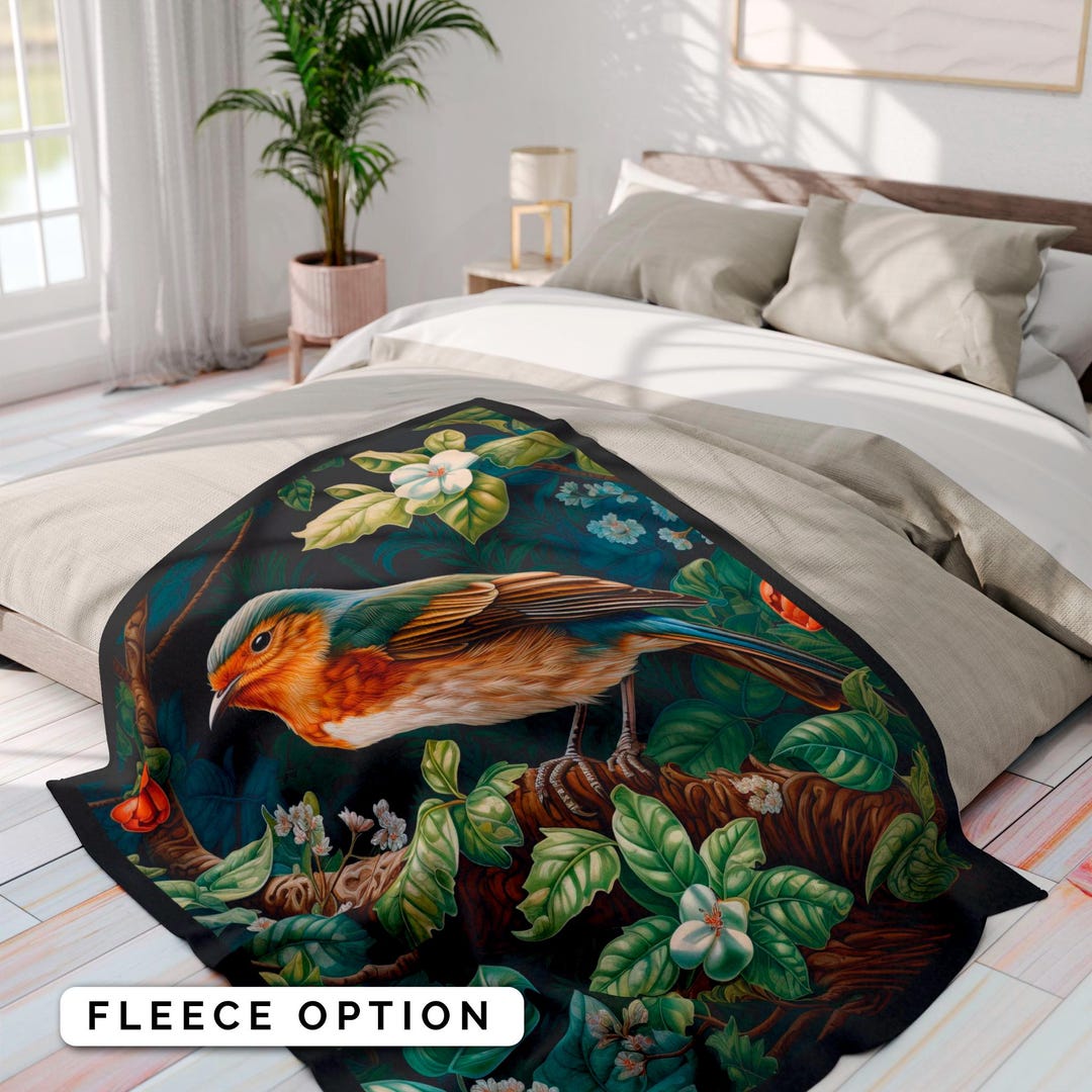 Robin Blanket, William Morris Inspired Redbreast Bird, Artsy Flowercore ...