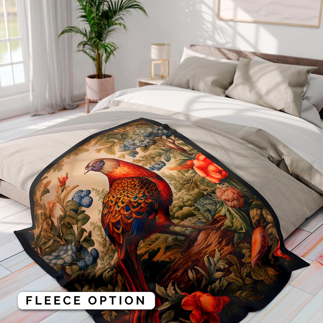 Pheasant Blanket, William Morris Inspired, Woodland Decorative Bed ...
