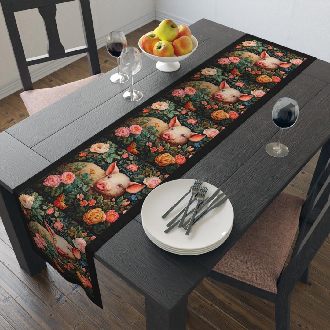 Pig Table Runner, William Morris Inspired Hog, Bloomcore Boar Table ...