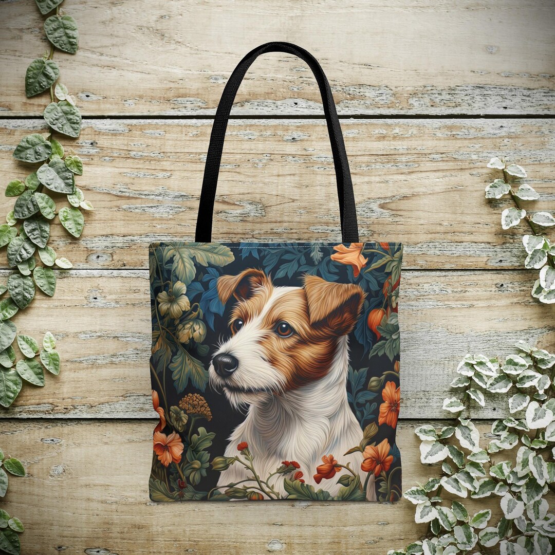 Jack Russell Tote Bag - William Morris Inspired Shoulder Tote, Parson ...