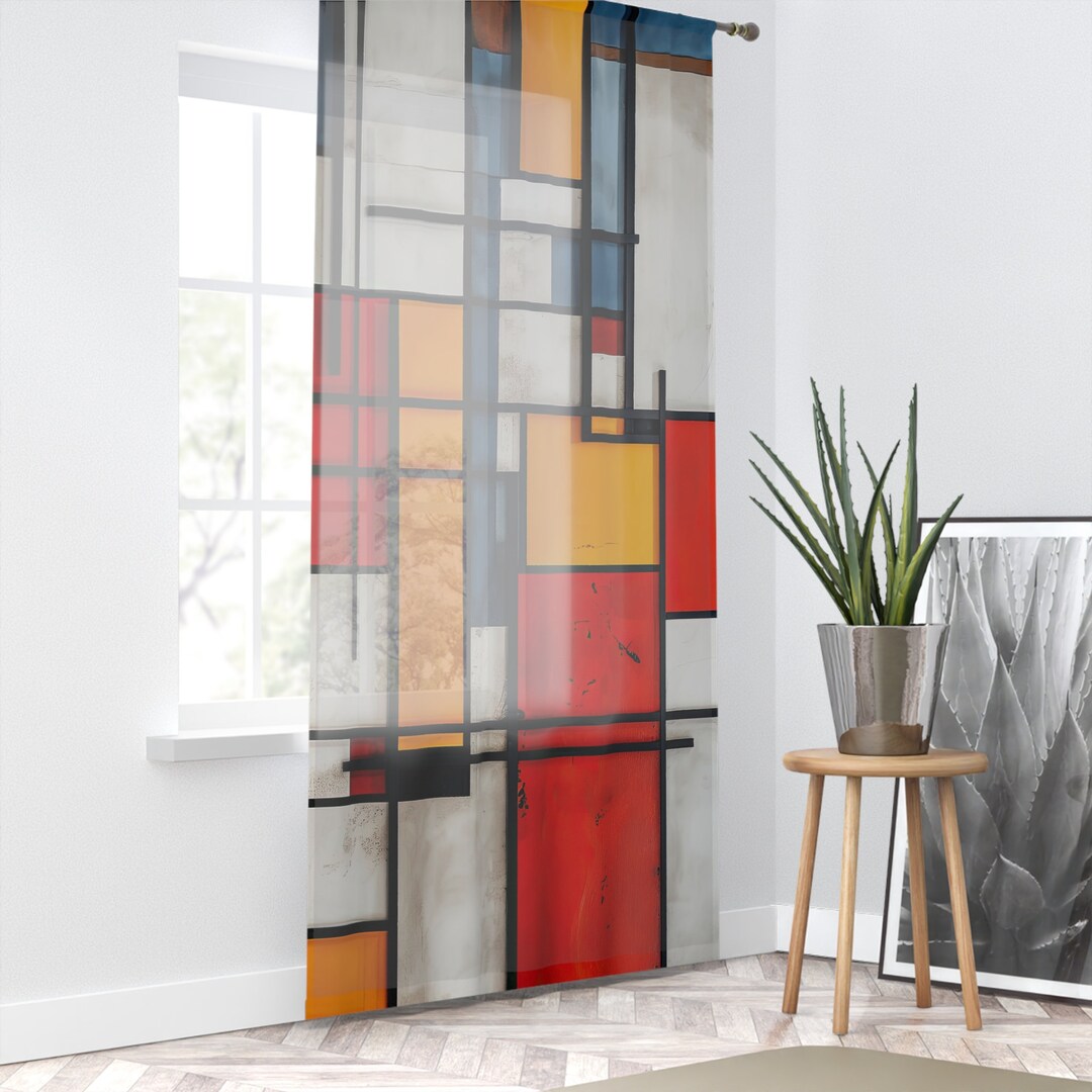 Minimalist Abstract Art Curtain Inspired Piet Mondrian, Geometric ...