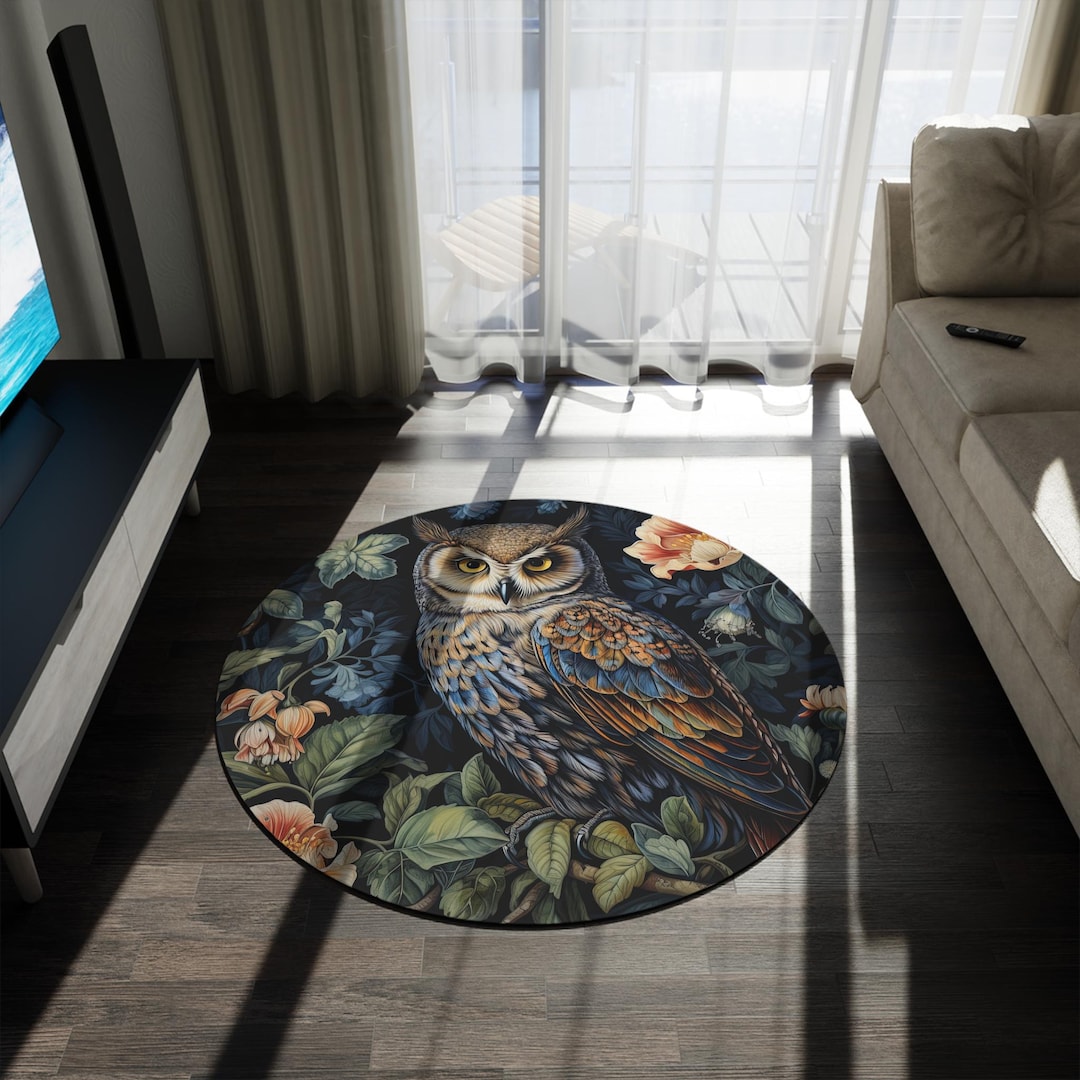 Owl Rug - William Morris Inspired Bird of Prey Carpet, Mid Century ...