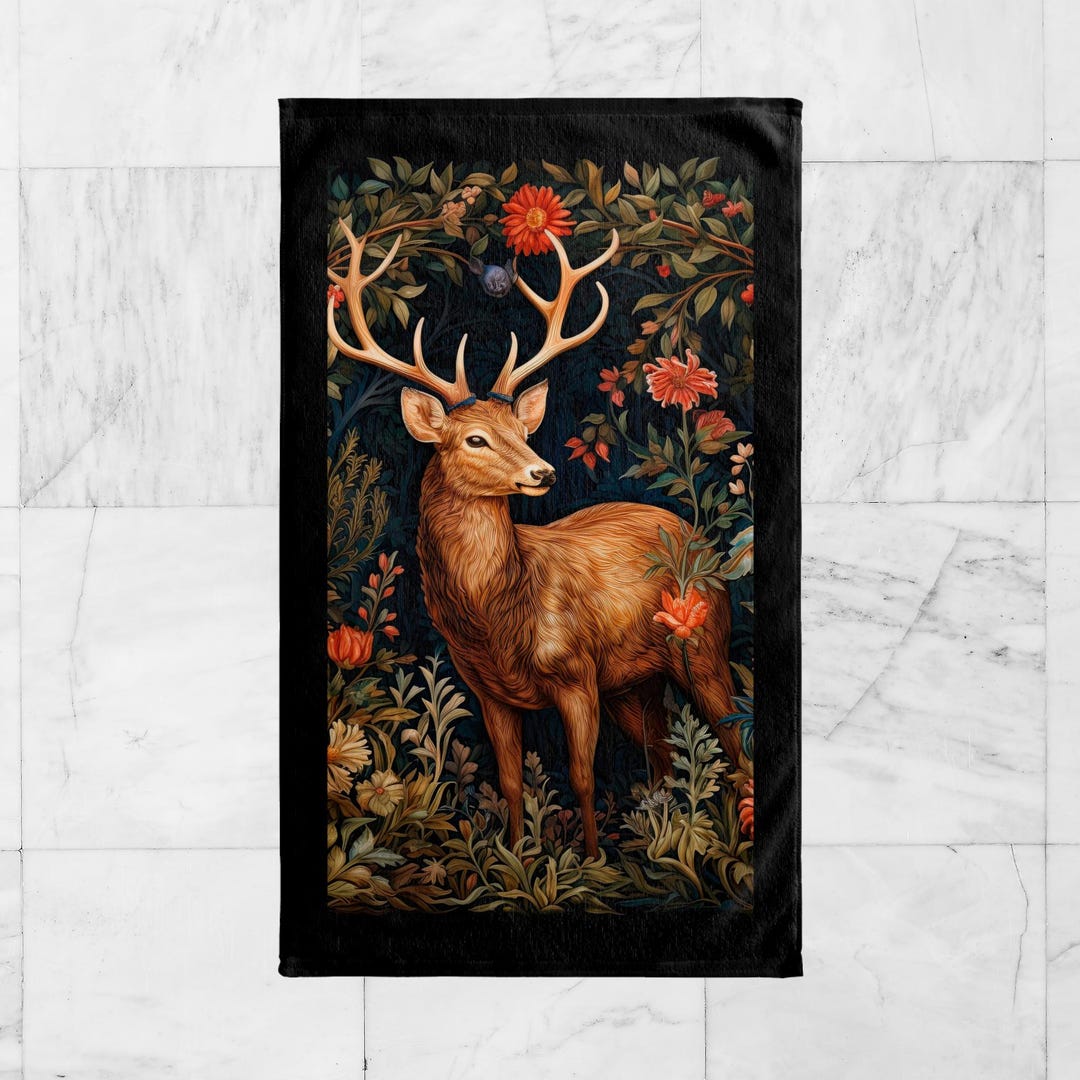 Deer Bath, Face, Hand Towel, William Morris Inspired Buck Doe Fawn ...