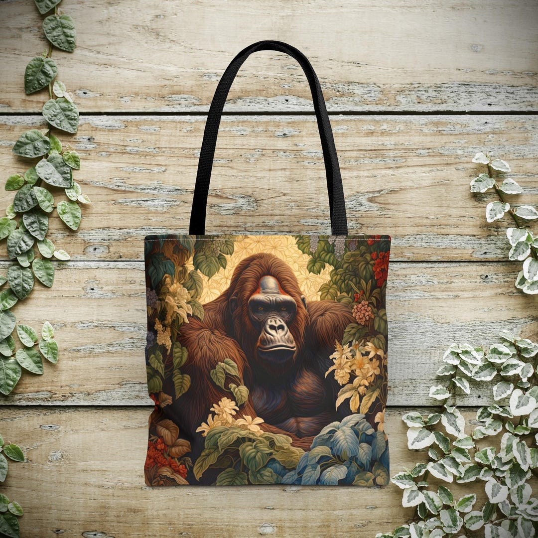 Gorilla Tote Bag William Morris Inspired Shoulder Tote, Silverback Handbag, Forestcore, Jungle ...