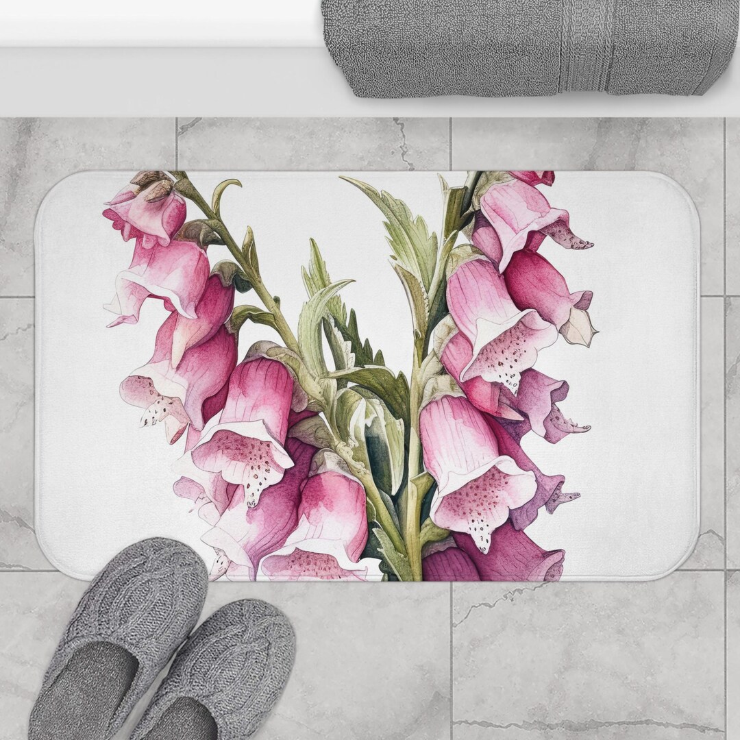 Foxgloves Bath Mat Digitalis Flowercore Watercolor Blooms. Rustic ...