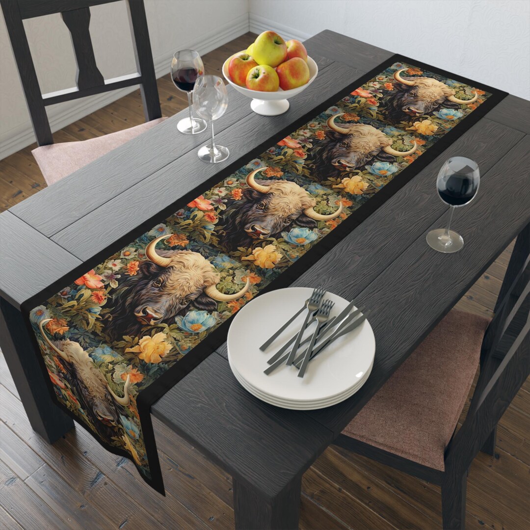 Buffalo Table Runner, William Morris Inspired Bison, Woodland Dinner ...