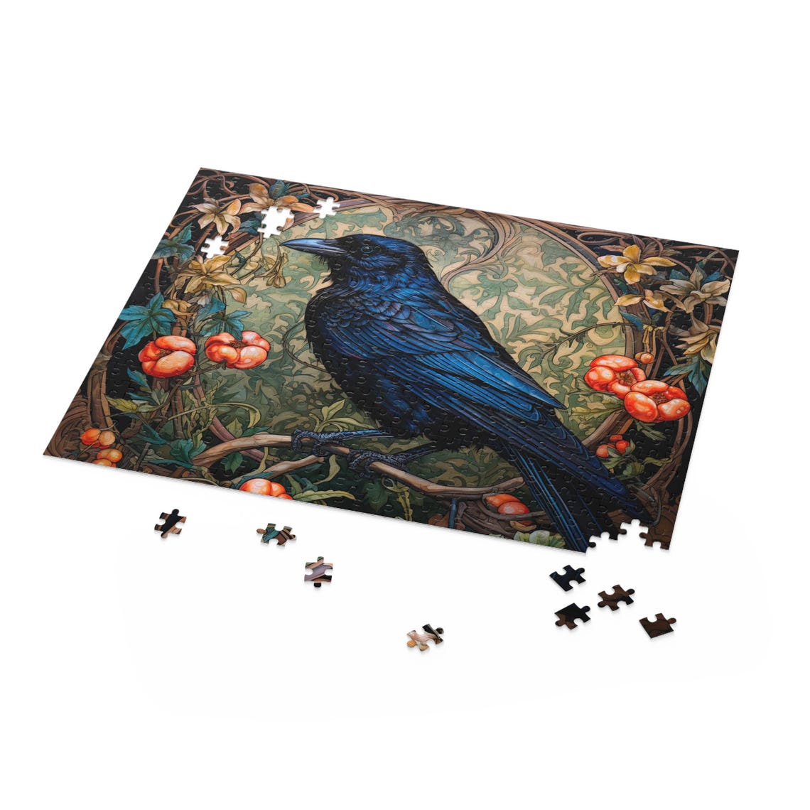 Crow Jigsaw Puzzle, William Morris Inspired Raven, Gothicore Victorian ...