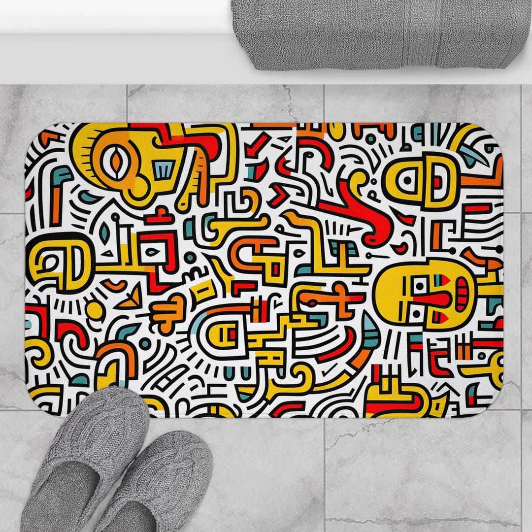 Keith Haring Bath Mat Inspired, Mural Art Design, Anti-slip, Quick-drying, Graffiti Style Bath ...