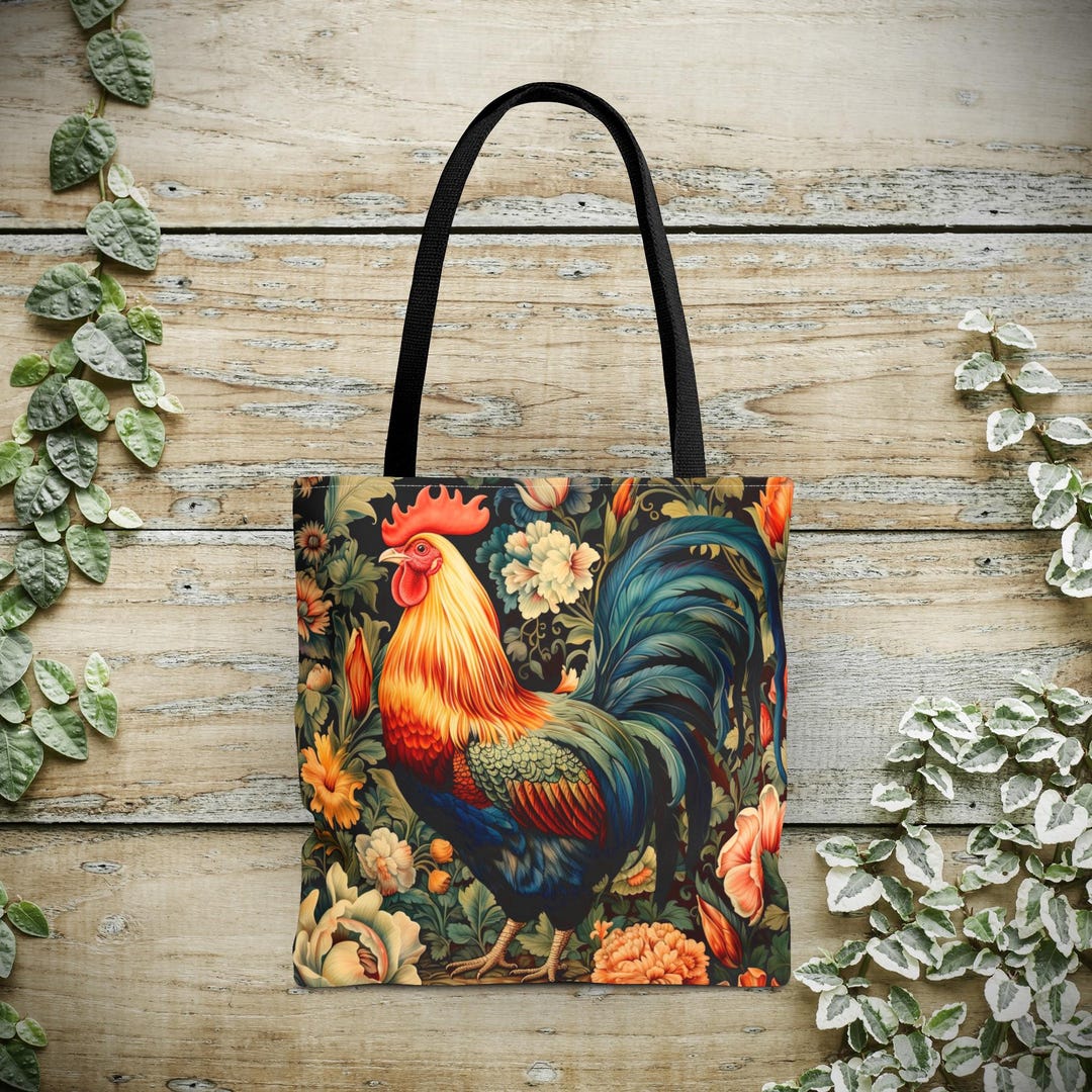 Rooster Tote Bag - William Morris Inspired Shoulder Tote, Farmcore ...