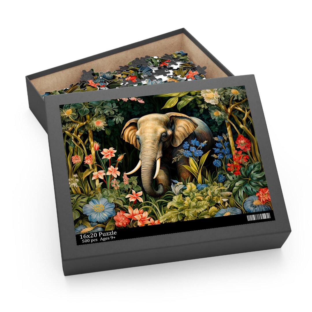 Elephant Jigsaw Puzzle, William Morris Inspired Ivory Tusker, Exotic ...