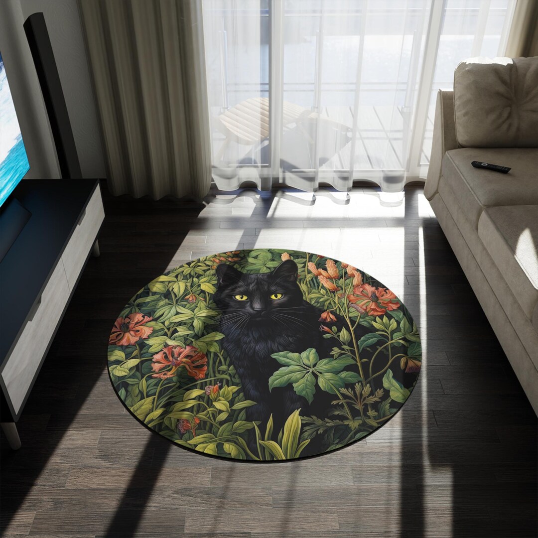 Black Cat Rug - William Morris Inspired Dark Kitty Floor Covering ...