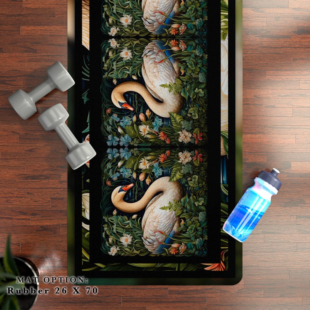 Swan Yoga Mat, William Morris Inspired, Farmcore Exercise Mat, Bohemian ...