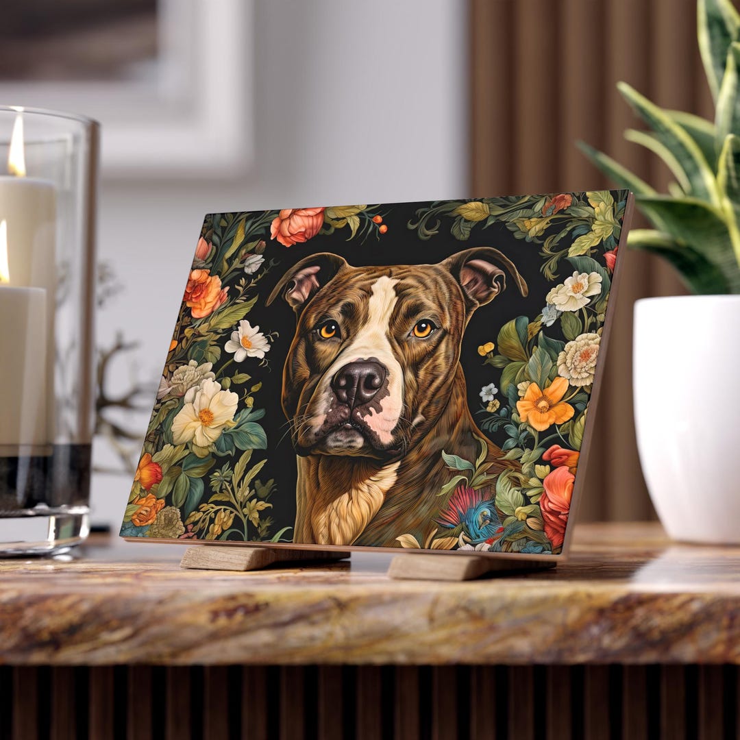 Amstaff Ceramic Tile - William Morris Inspired Staffordshire Terrier ...
