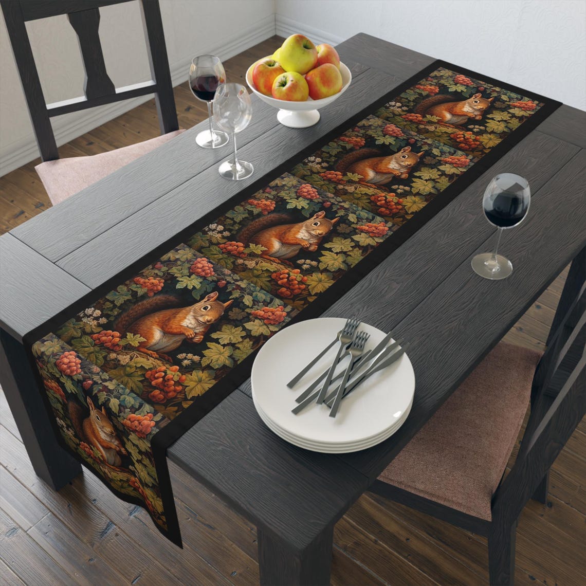 Squirrel Table Runner, William Morris Inspired Nutcracker, Cottage ...