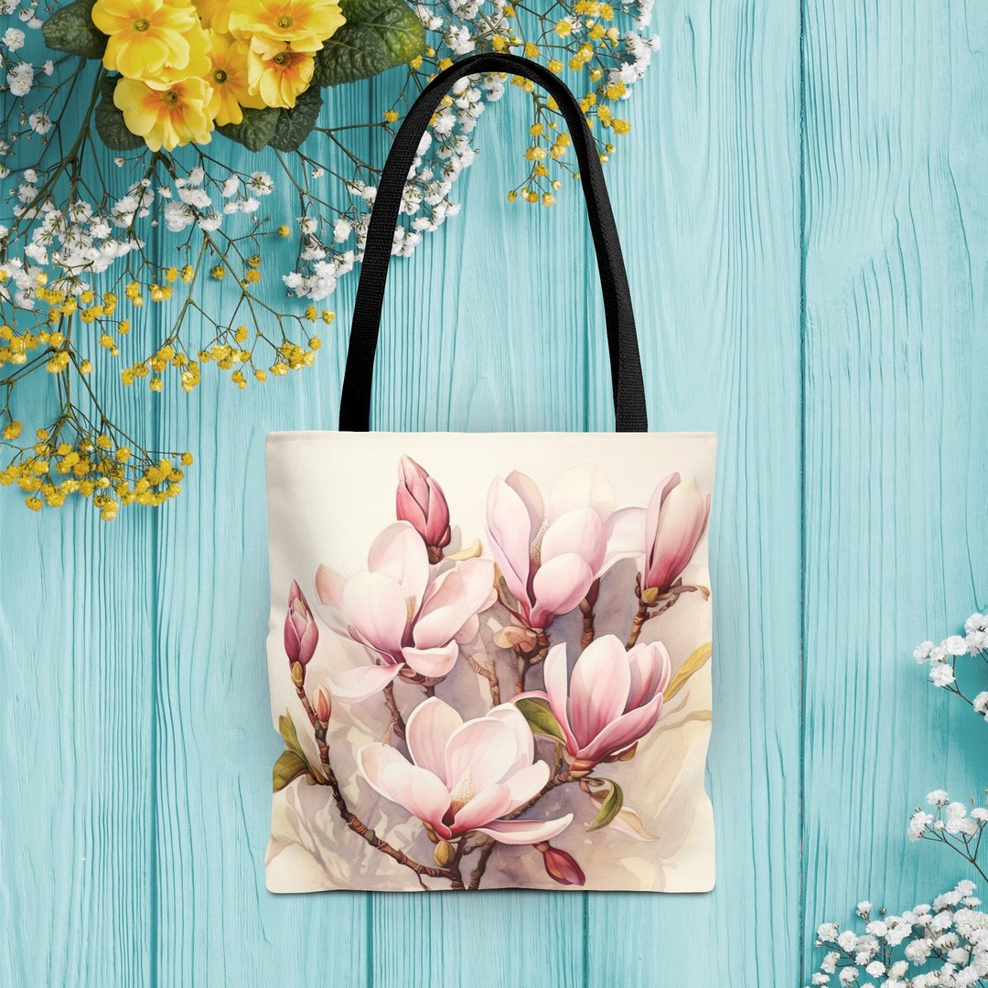Magnolia Tote Bag Cottagecore Shoulder Bag With a Blooming Botanical ...