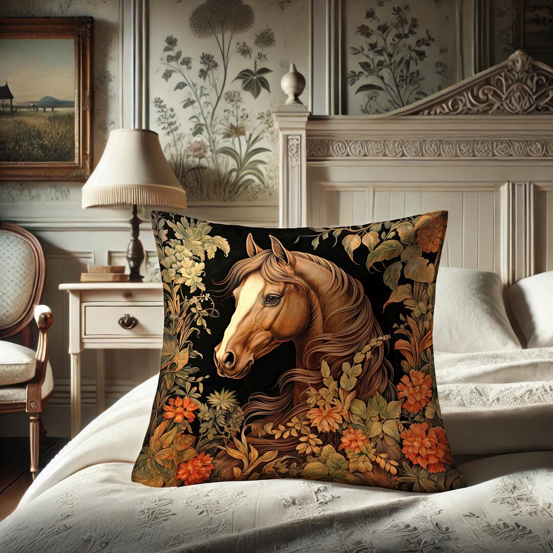 Bay Horse Pillow, William Morris Inspired Pony, Victorian Enchanted ...