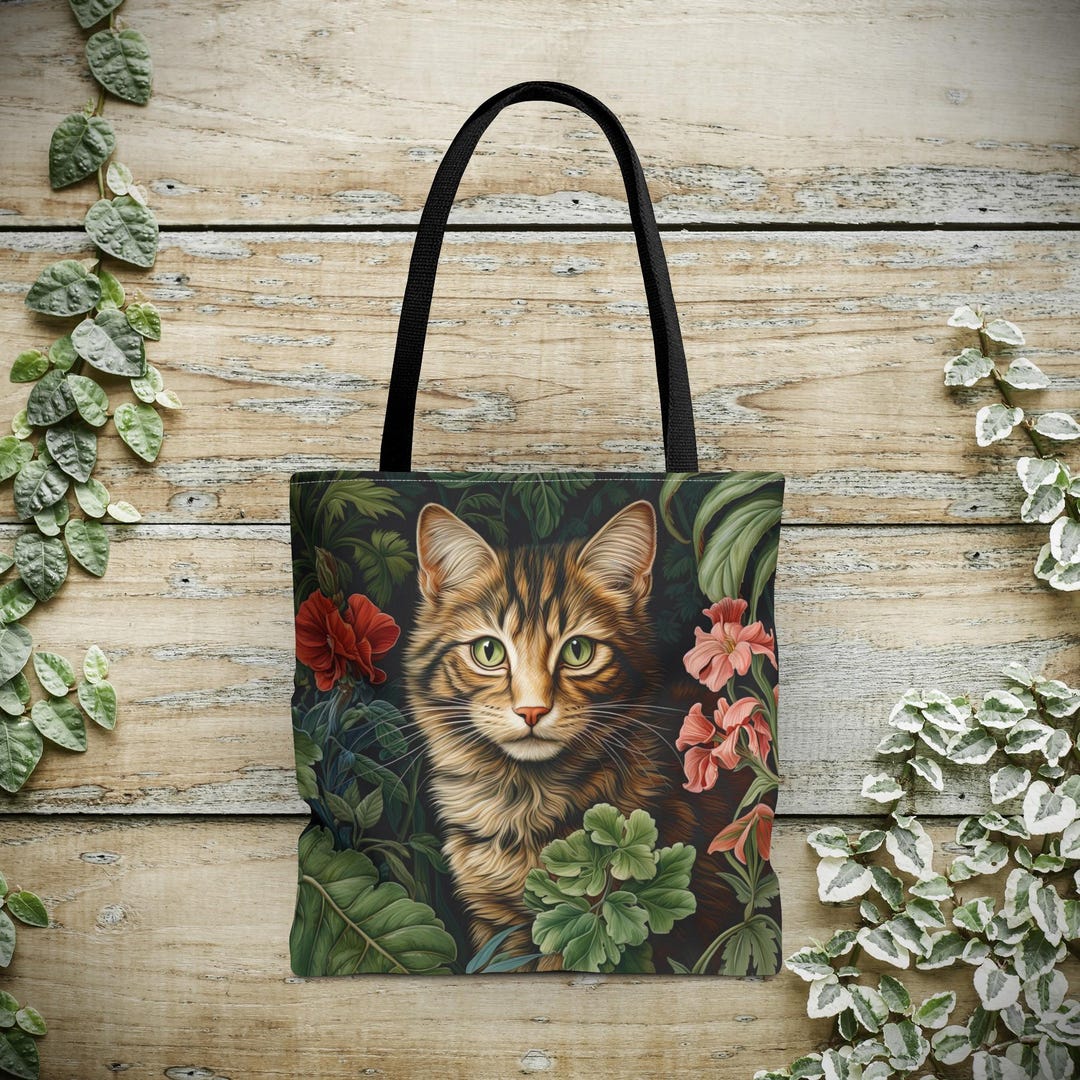 Cat Tote Bag - William Morris Inspired Shoulder Tote, Catcore, Eco ...