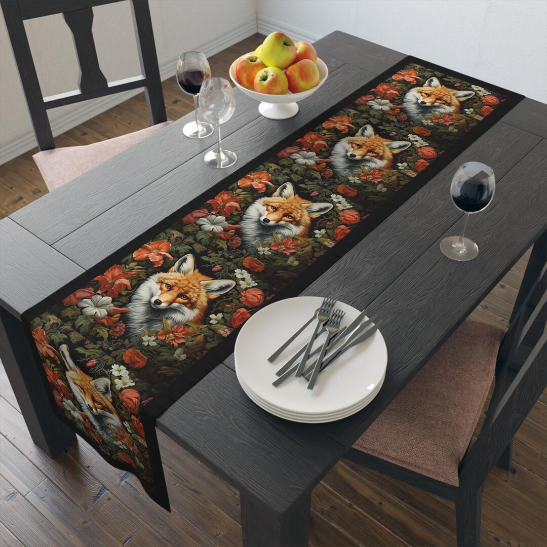 Fox Table Runner, William Morris Inspired Reynard, Botanical Red Foxy ...
