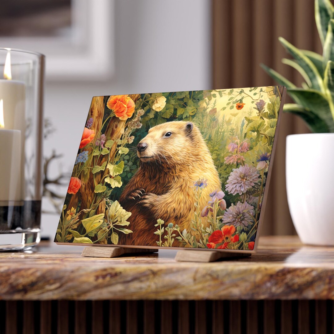 Marmot Ceramic Tile - William Morris Inspired Groundhog Ceramic Plaque ...