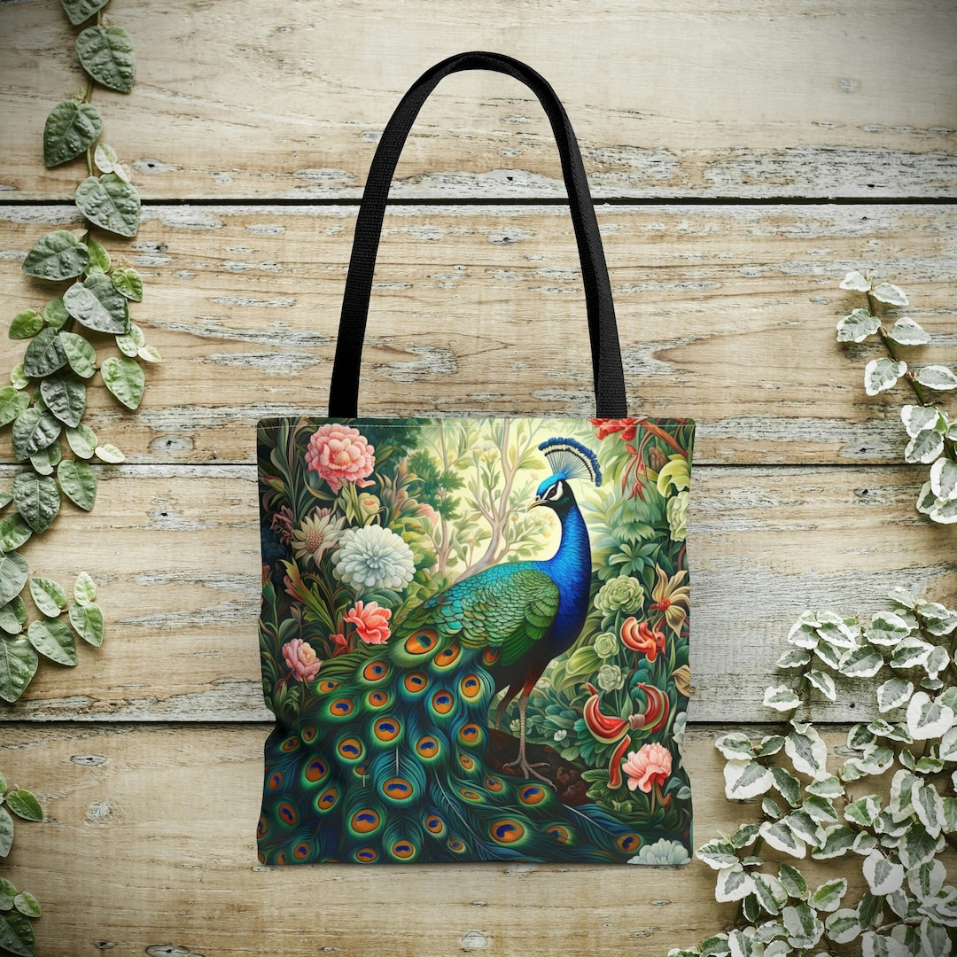 Peacock Tote Bag William Morris Inspired Shoulder Tote, Colorful Pavo ...
