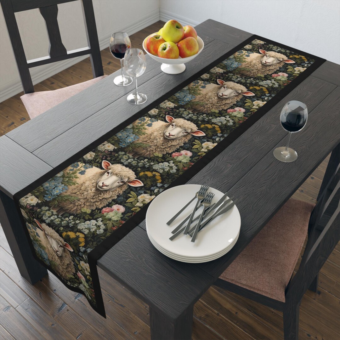 Sheep Table Runner, William Morris Inspired Lamb, Rusticcore Ewe Table ...