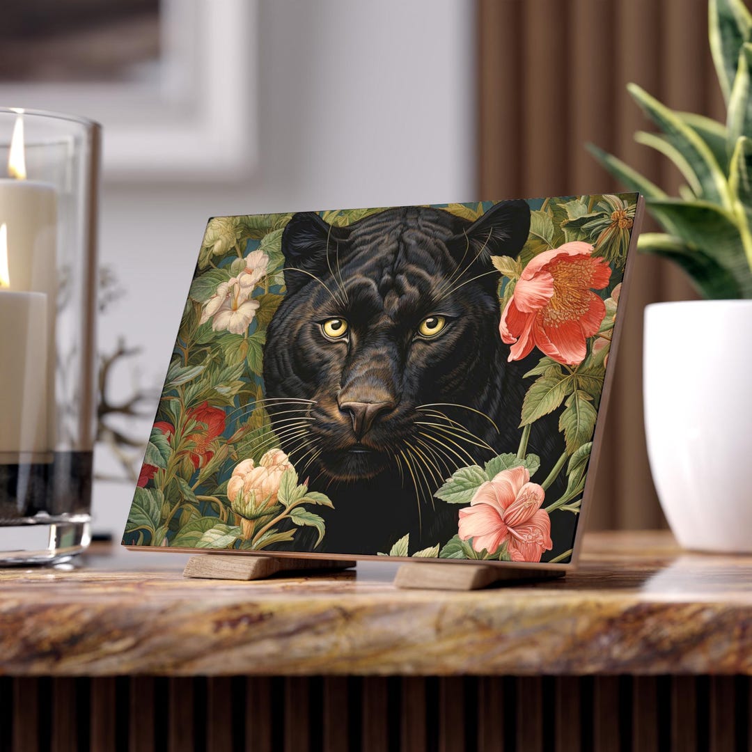 Panther Ceramic Tile - William Morris Inspired African Cat Tile Mural ...