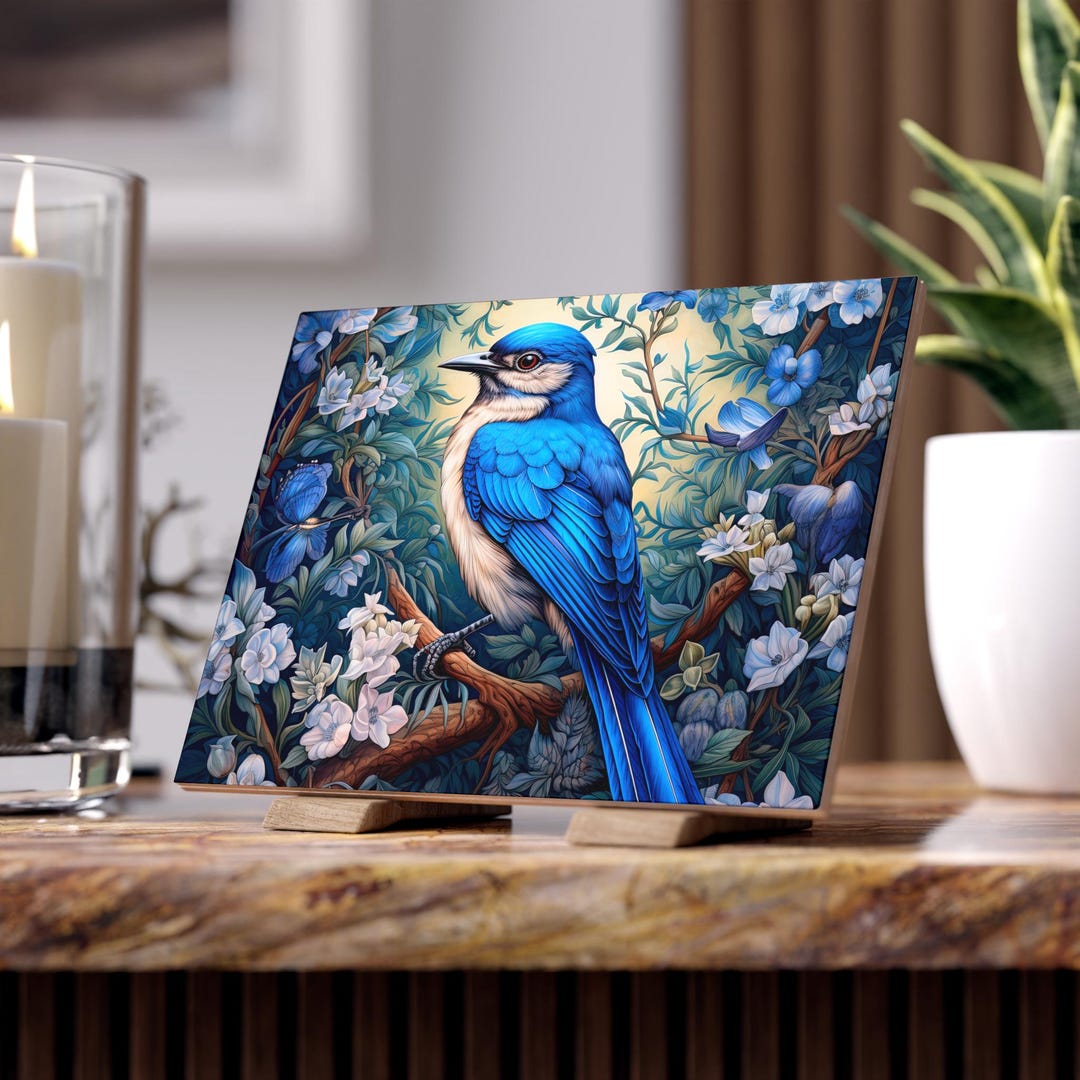 Blue Jay Ceramic Tile - William Morris Inspired Blue Jaybird Ceramic ...