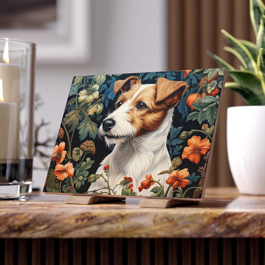 Jack Russel Ceramic Tile - William Morris Inspired Parson Terrier ...