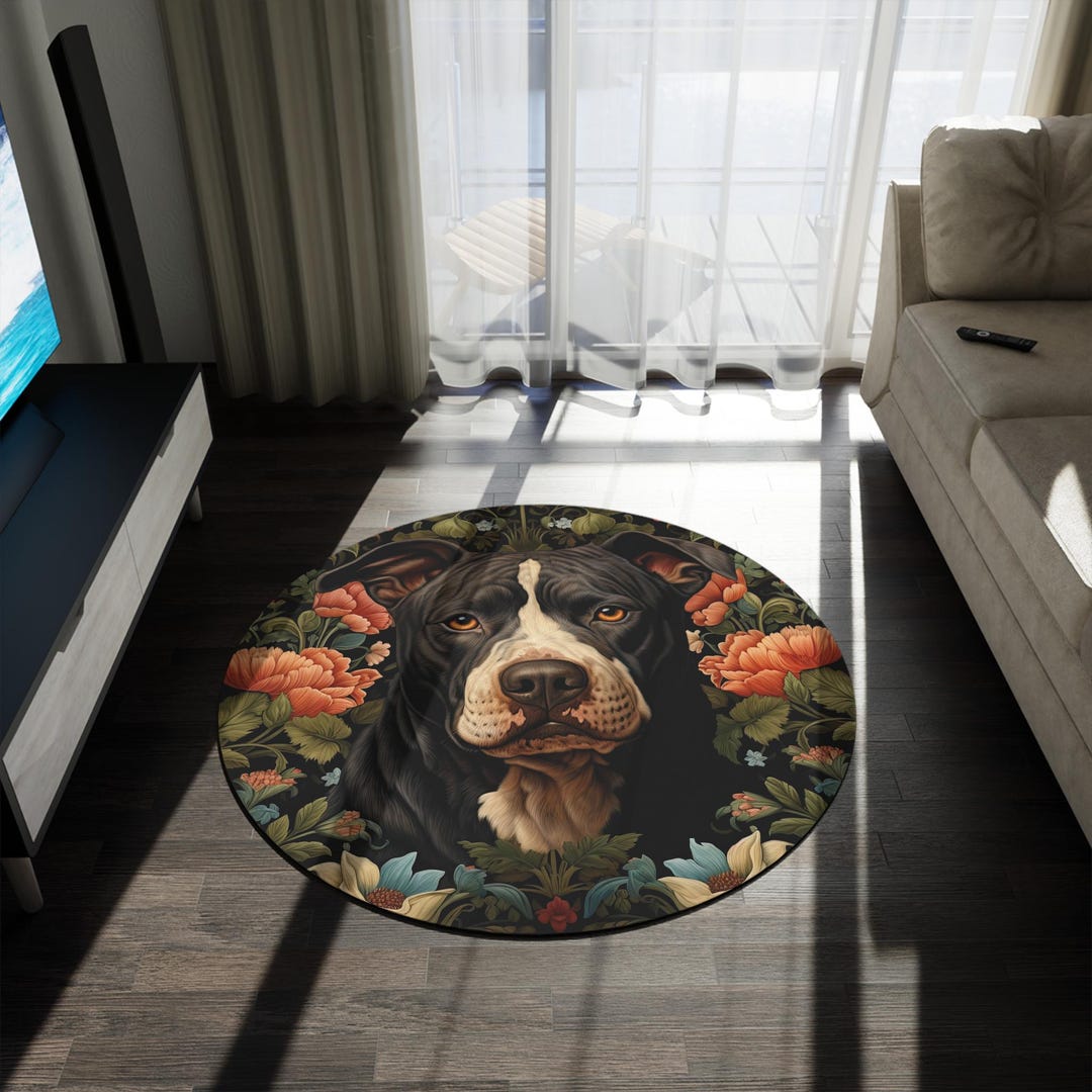 Pit Bull Rug - William Morris Inspired APBT Floor Covering, Retro ...