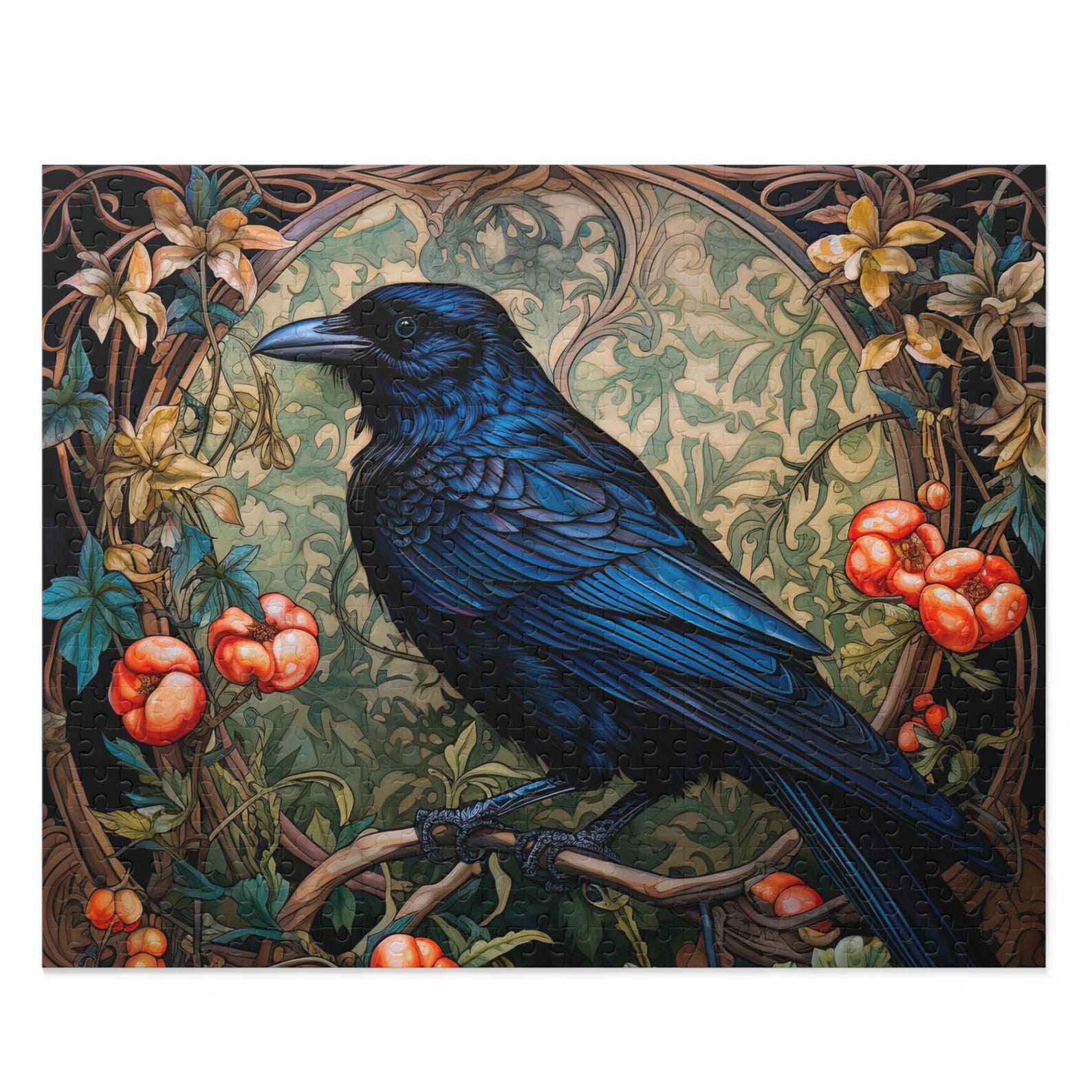 Crow Jigsaw Puzzle, William Morris Inspired Raven, Gothicore Victorian ...
