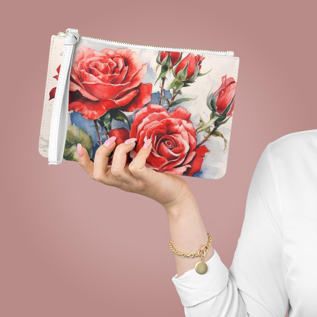 Red Rose Clutch Bag, Ruby Rose Pochette, Red Floral Design, Shabby Chic ...