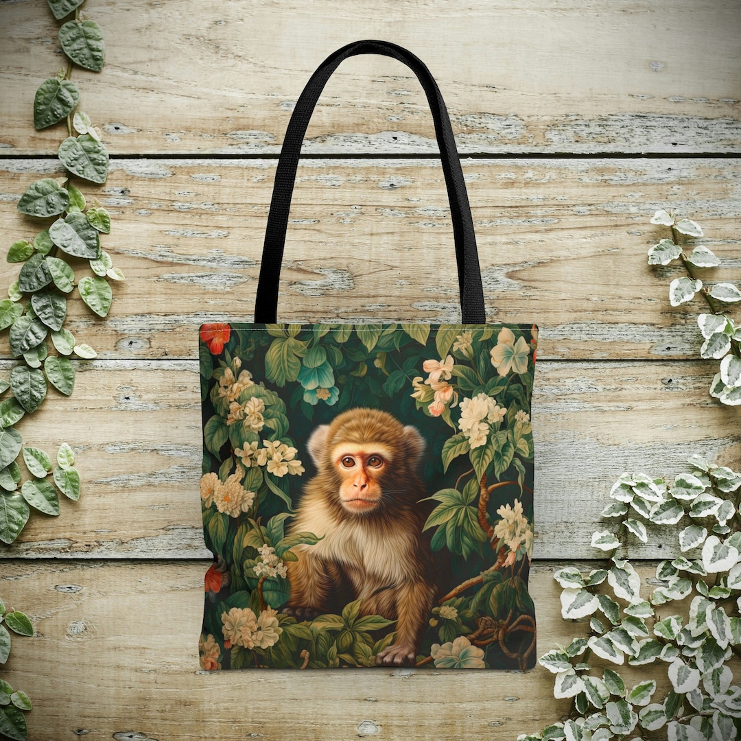 Monkey Tote Bag William Morris Inspired Shoulder Tote, Chimpanzee ...