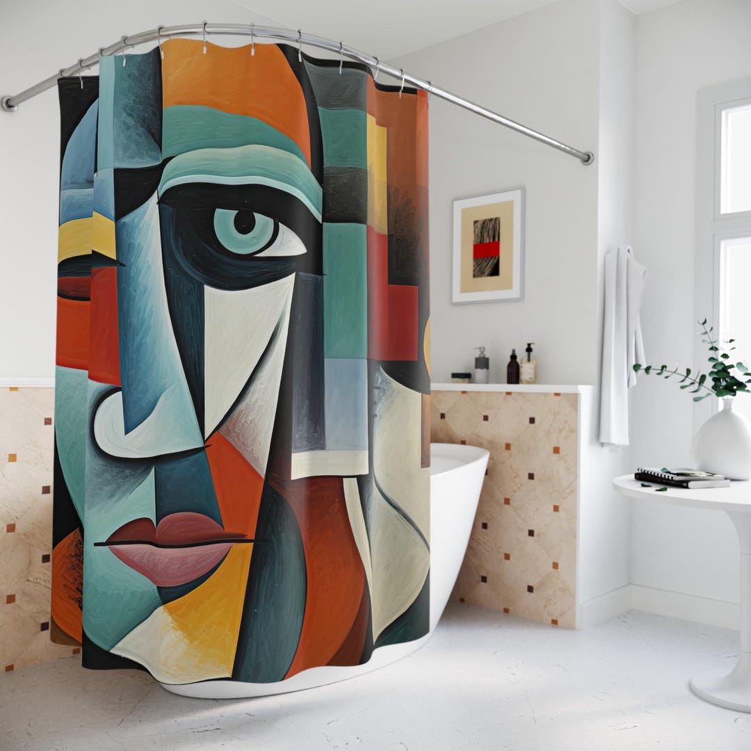 Pablo Picasso Inspired Bathroom Shower Curtain, Cubism Art, Waterproof ...