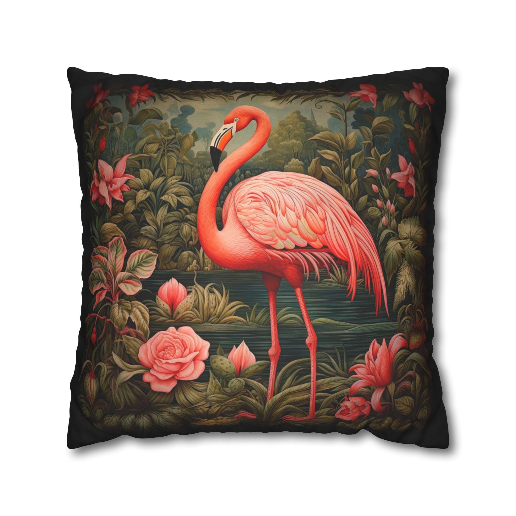 Flamingo Pillow, William Morris Inspired Pink Flamingo, Exotic ...