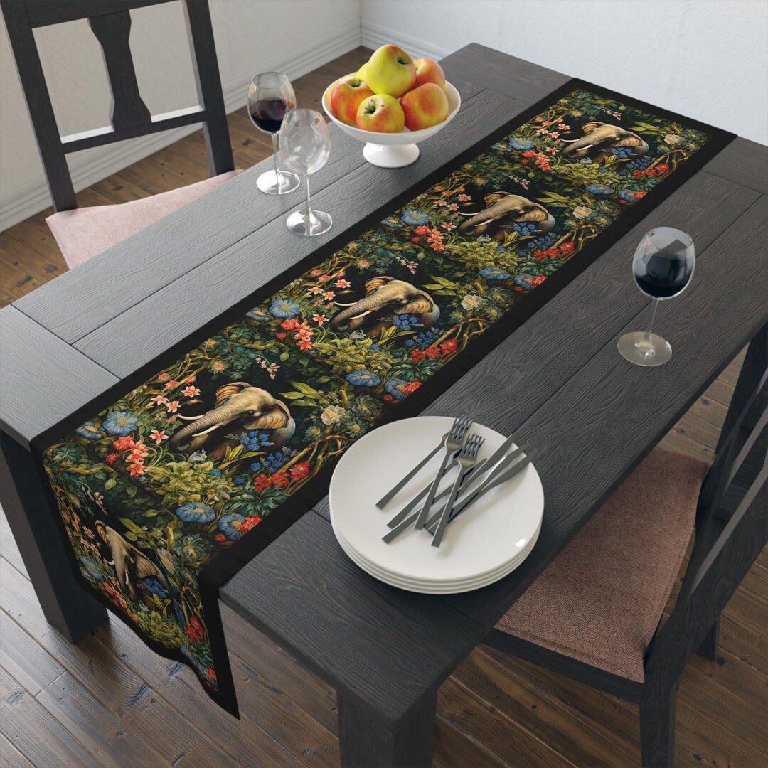 Elephant Table Runner, William Morris Inspired Ivory Tusker, Exotic ...