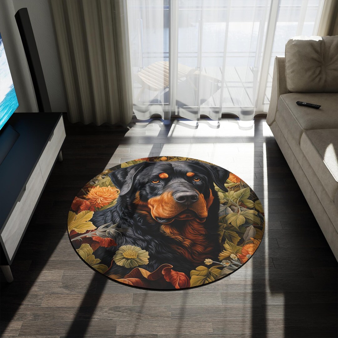 Rottweiler Rug - William Morris Inspired Rottie Floorcloth, 19th ...