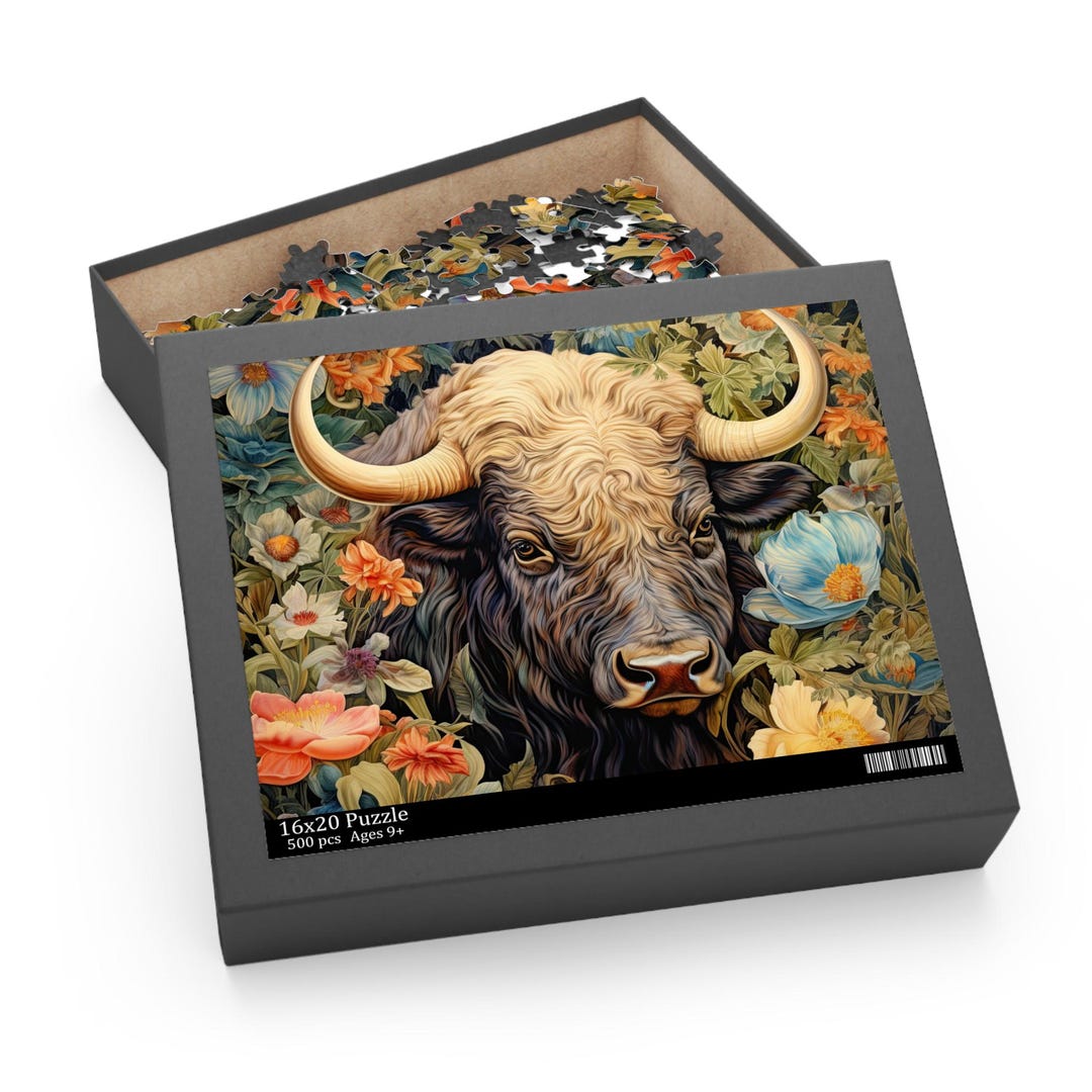 Buffalo Jigsaw Puzzle, William Morris Inspired Bison, Woodland Game ...