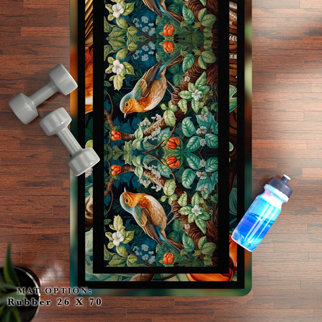Robin Yoga Mat, William Morris Inspired Redbreast Bird, Flowercore ...