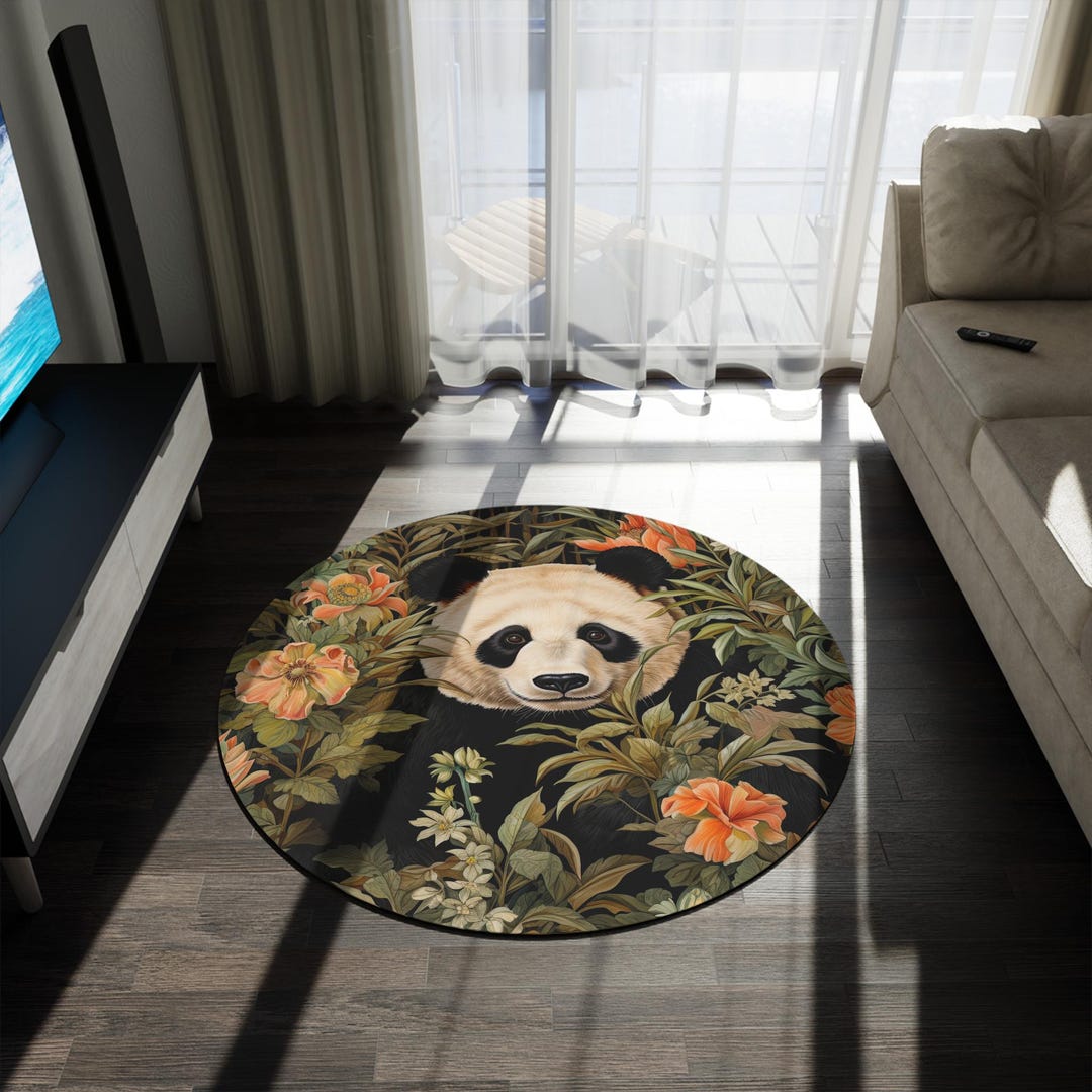 Panda Rug - William Morris Inspired Giant Panda Floorcloth, Mid Century ...
