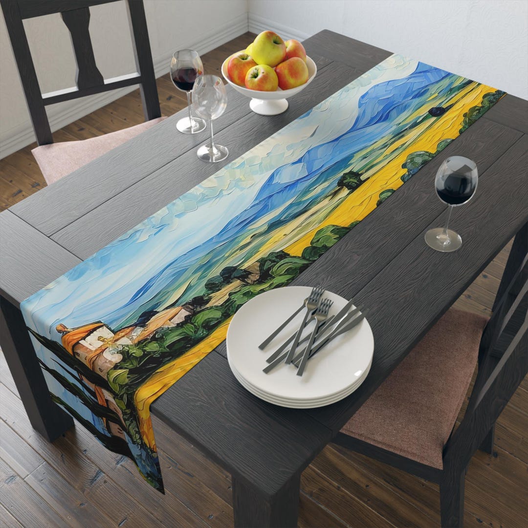Impressionist Table Runner Inspired by Van Gogh, Pointillism Modern Art ...