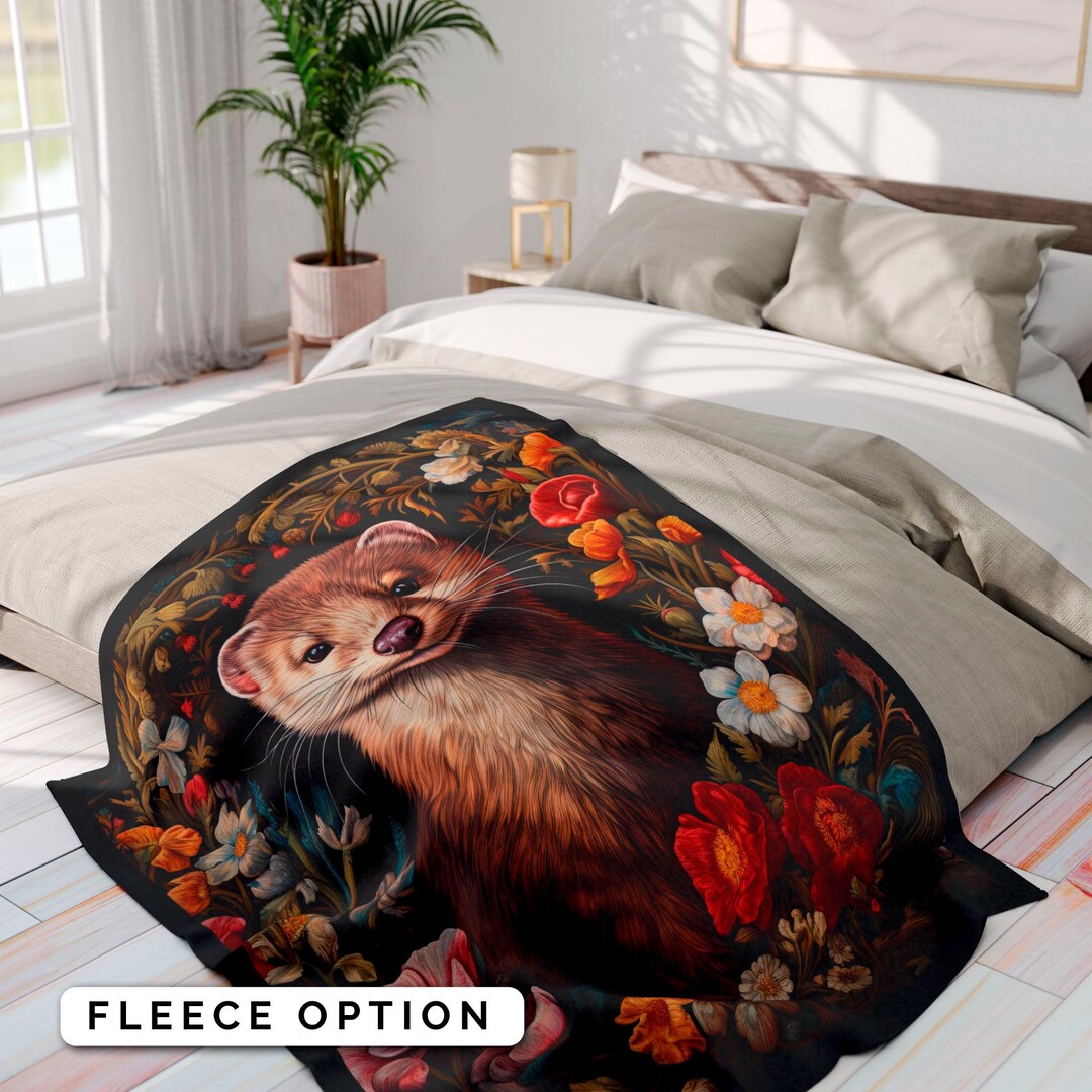 Weasel Blanket, William Morris Inspired Ferret, Victorian Sofa Slipcover, Naturecore Stoat, Boho ...