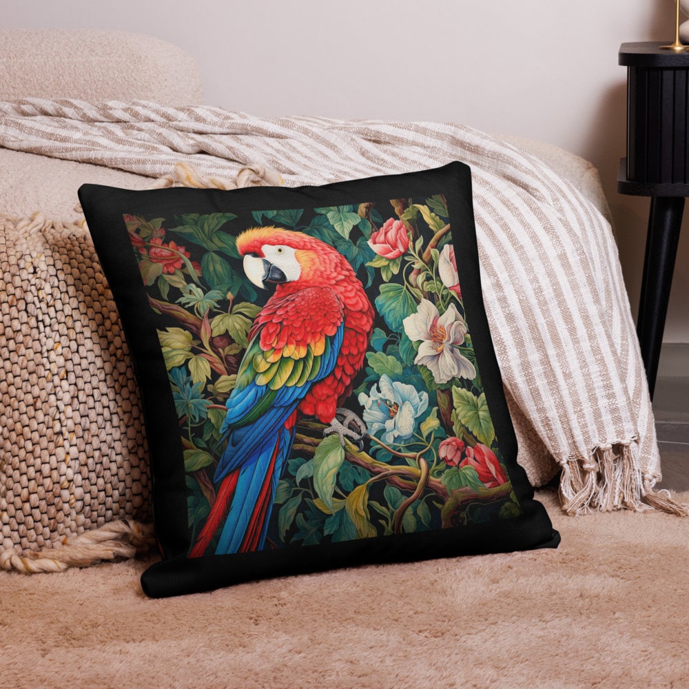 Parrot Pillow Communication & Beauty, William Morris, Macaw Cushion ...