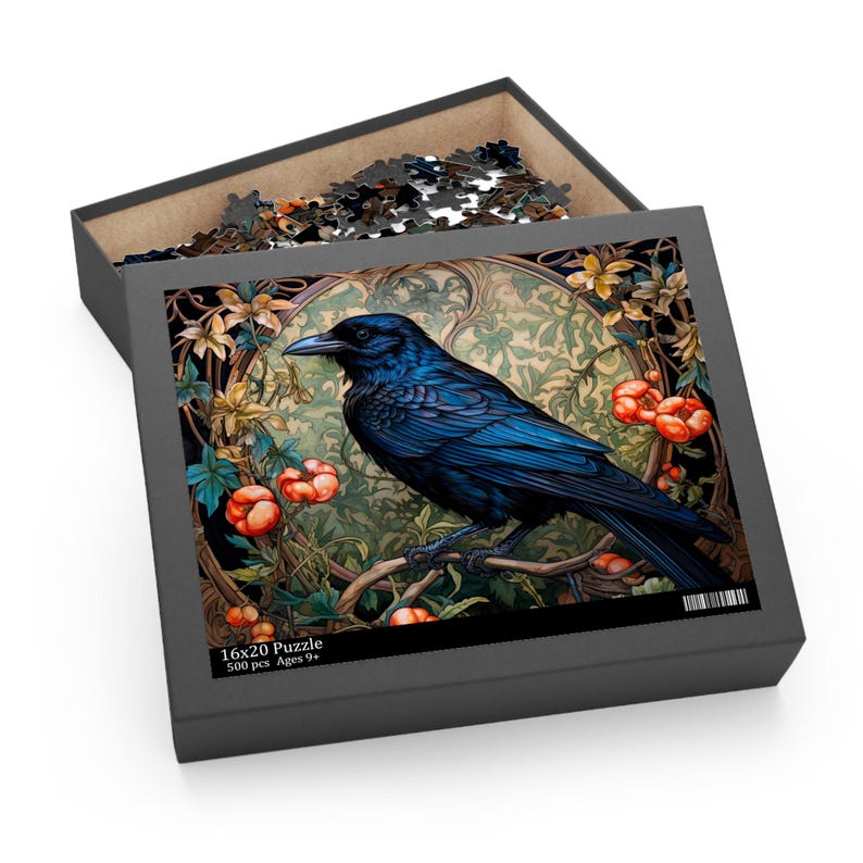 Crow Jigsaw Puzzle, William Morris Inspired Raven, Gothicore Victorian ...