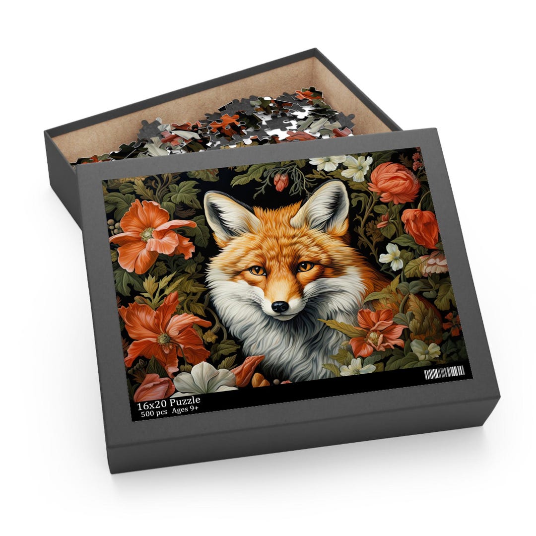Fox Jigsaw Puzzle, William Morris Inspired Reynard, Botanical Red Foxy ...