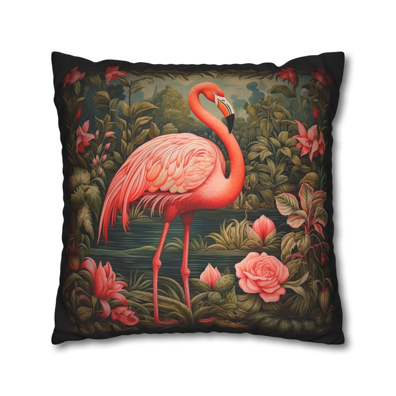 Flamingo Pillow, William Morris Inspired Pink Flamingo, Exotic ...