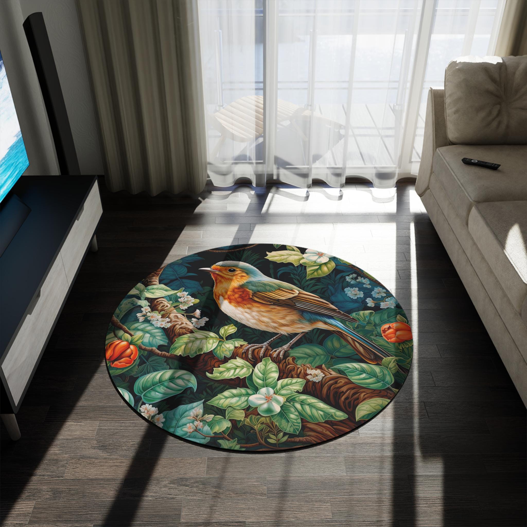 Robin Rug - William Morris Inspired Bird Floor Covering, Mid Century ...