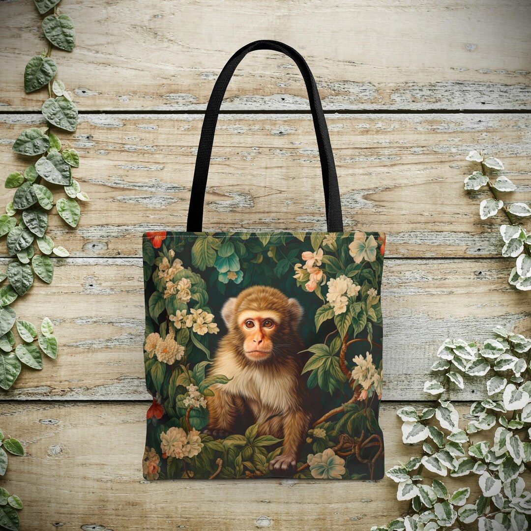 Monkey Tote Bag - William Morris Inspired Shoulder Tote, Chimpanzee ...