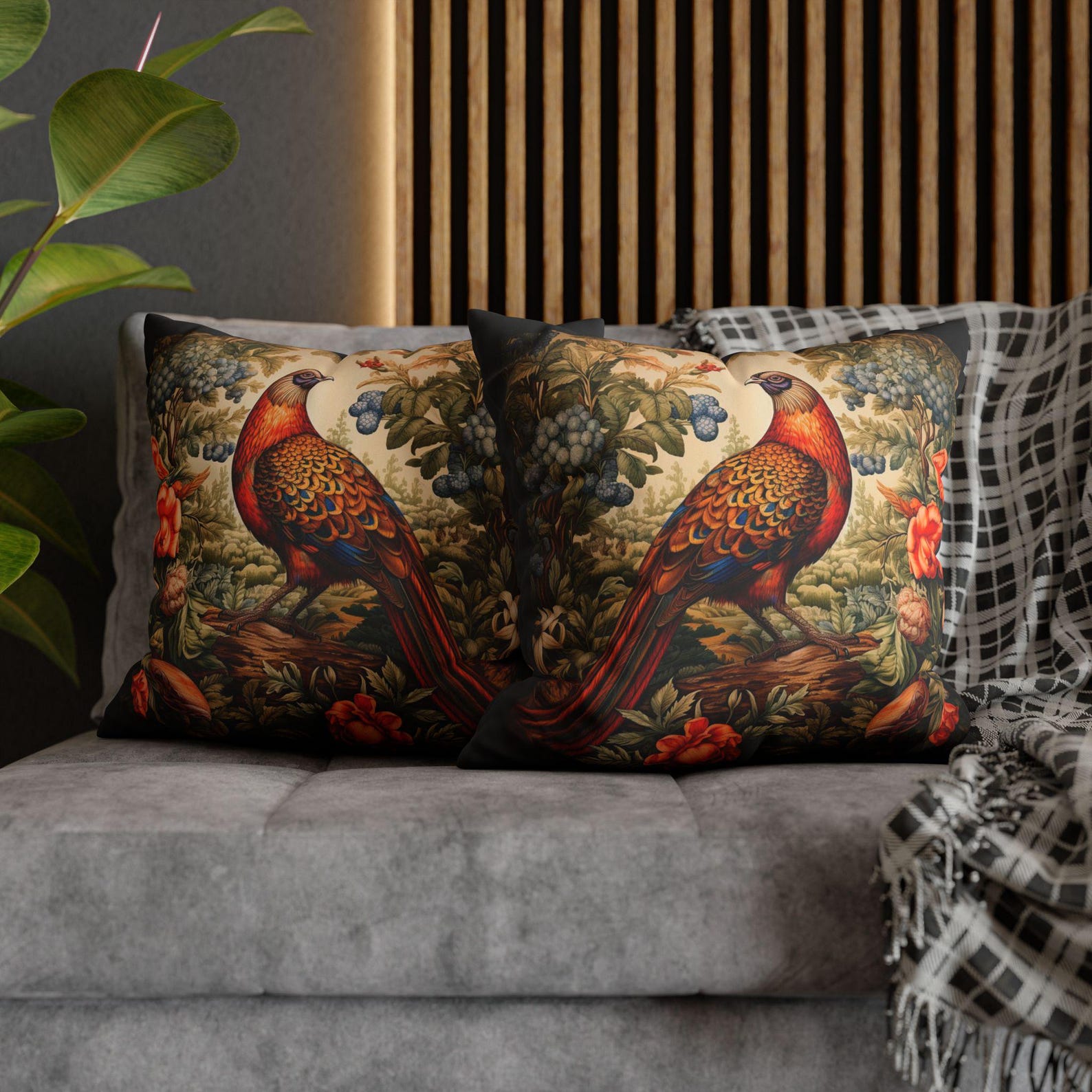 Pheasant Pillow, William Morris Inspired, Woodland Cushion, Enchanted ...