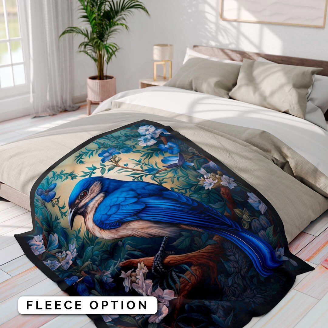 Blue Jay Blanket, William Morris Inspired Blue Jaybird, Forest ...