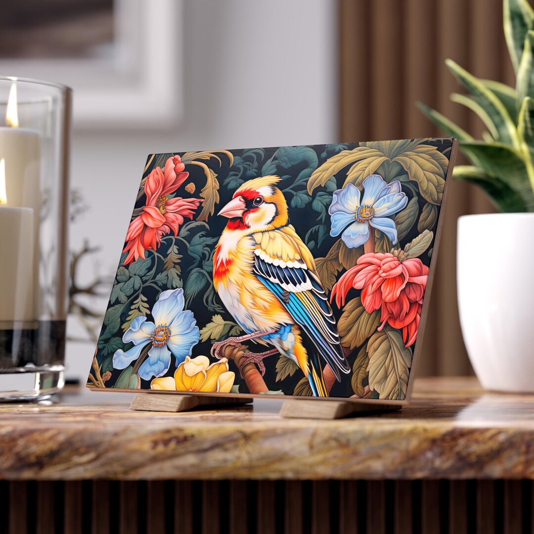 Goldfinch Ceramic Tile - William Morris Inspired Ceramic Coaster ...